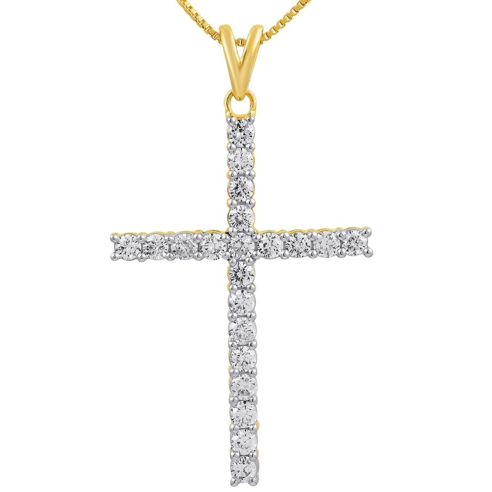 Pompeii3 1Ct Yellow Gold Diamond Cross Pendant 10k Yellow Gold Necklace ...