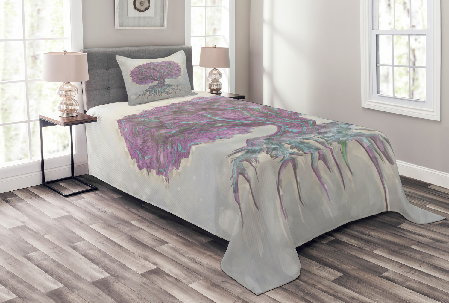 Tree of Life Bedspread Set Twin Size, Watercolors Style Print of Old ...
