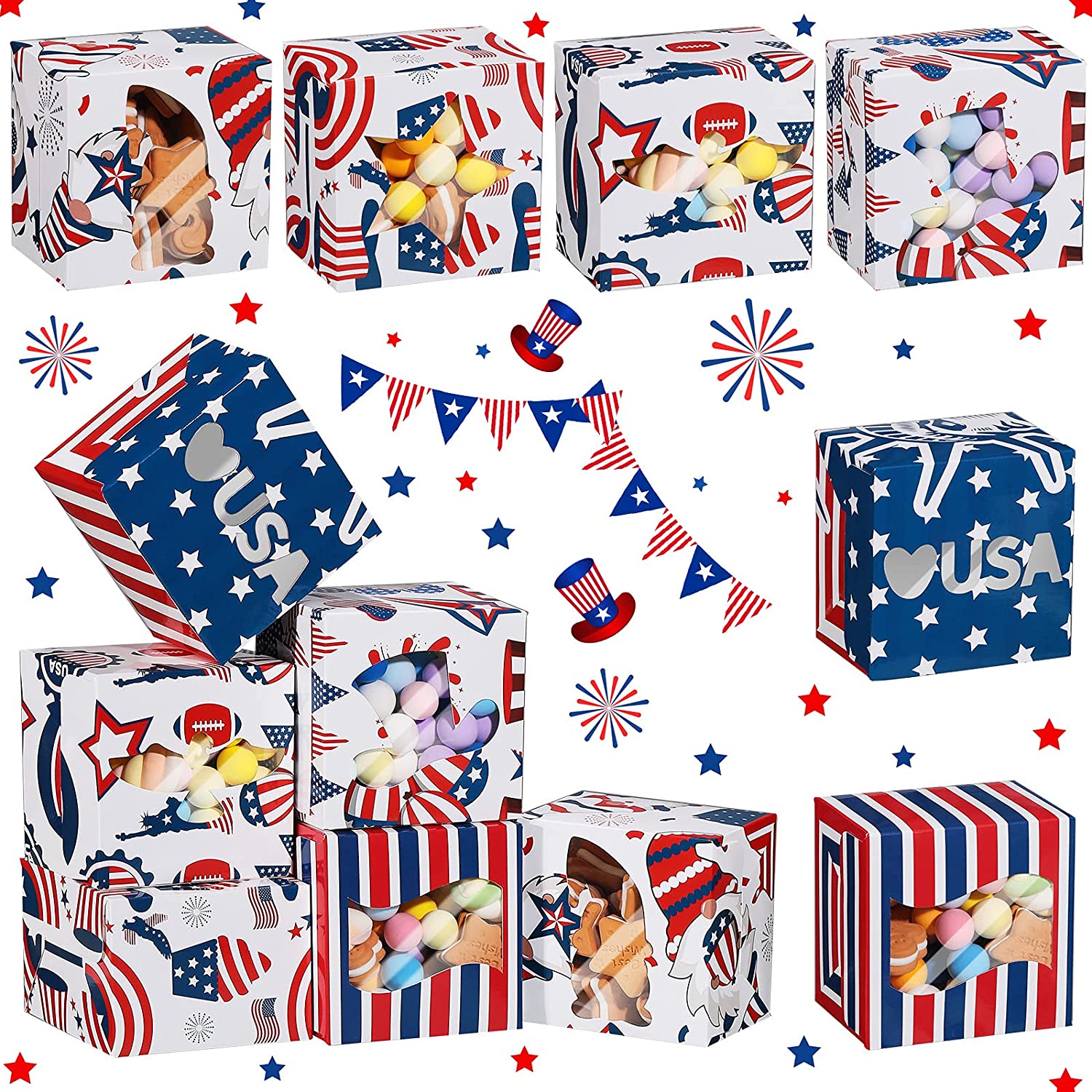 24 Pieces Patriotic Cardboard Boxes 4th of July Cupcake Wrapping Box ...