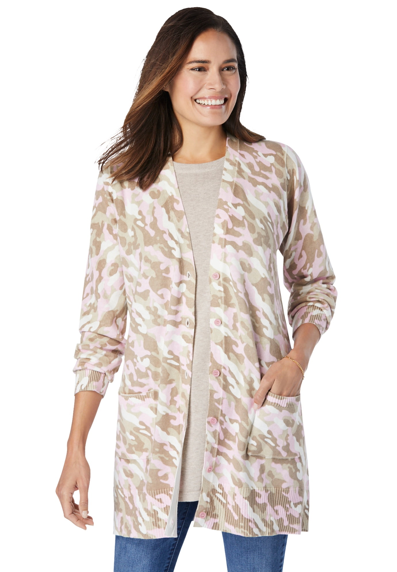 Woman Within Women's Plus Size The Cotton Perfect Boyfriend Cardigan ...