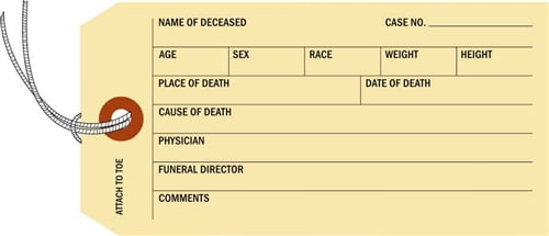 Coroner and Funeral Toe Identification Tag, 2.625" x 5.25", Cardstock ...