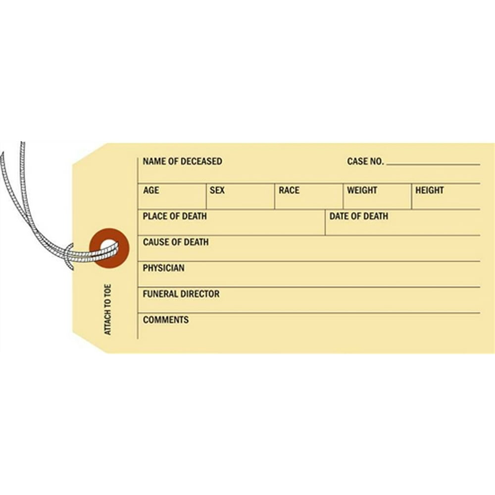 Coroner and Funeral Toe Identification Tag, 2.625" x 5.25", Cardstock ...