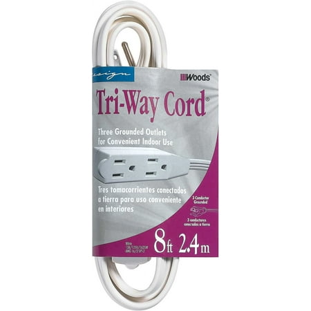 W 609 8-Feet Cube Tap Extension Cord, Three Grounded Outlets, White ...