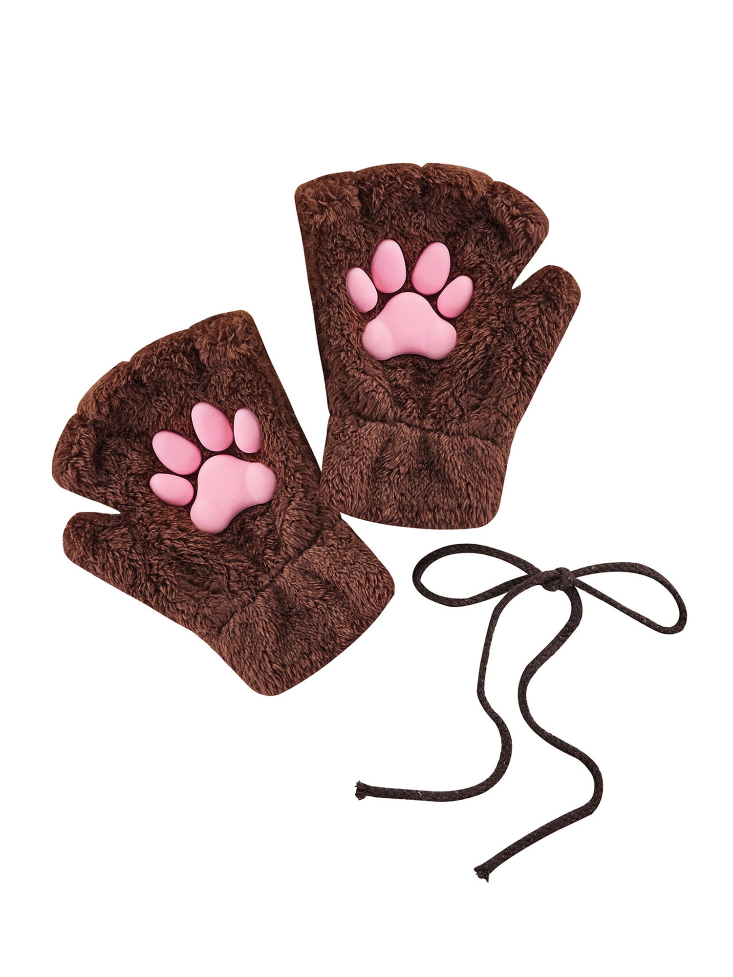 Nokiwiqis Women Cat Paw Gloves, Plush Fingerless Mittens with Kitten ...