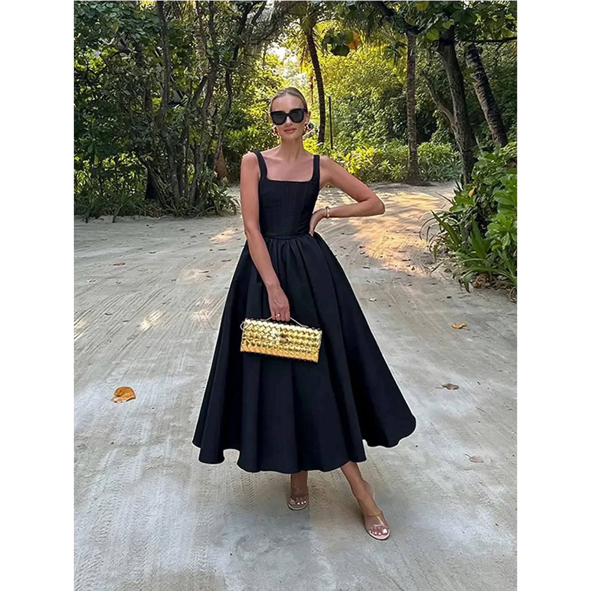 Click here for Zm Elegant Solid Sling Pleated Long Dress For Wome... prices