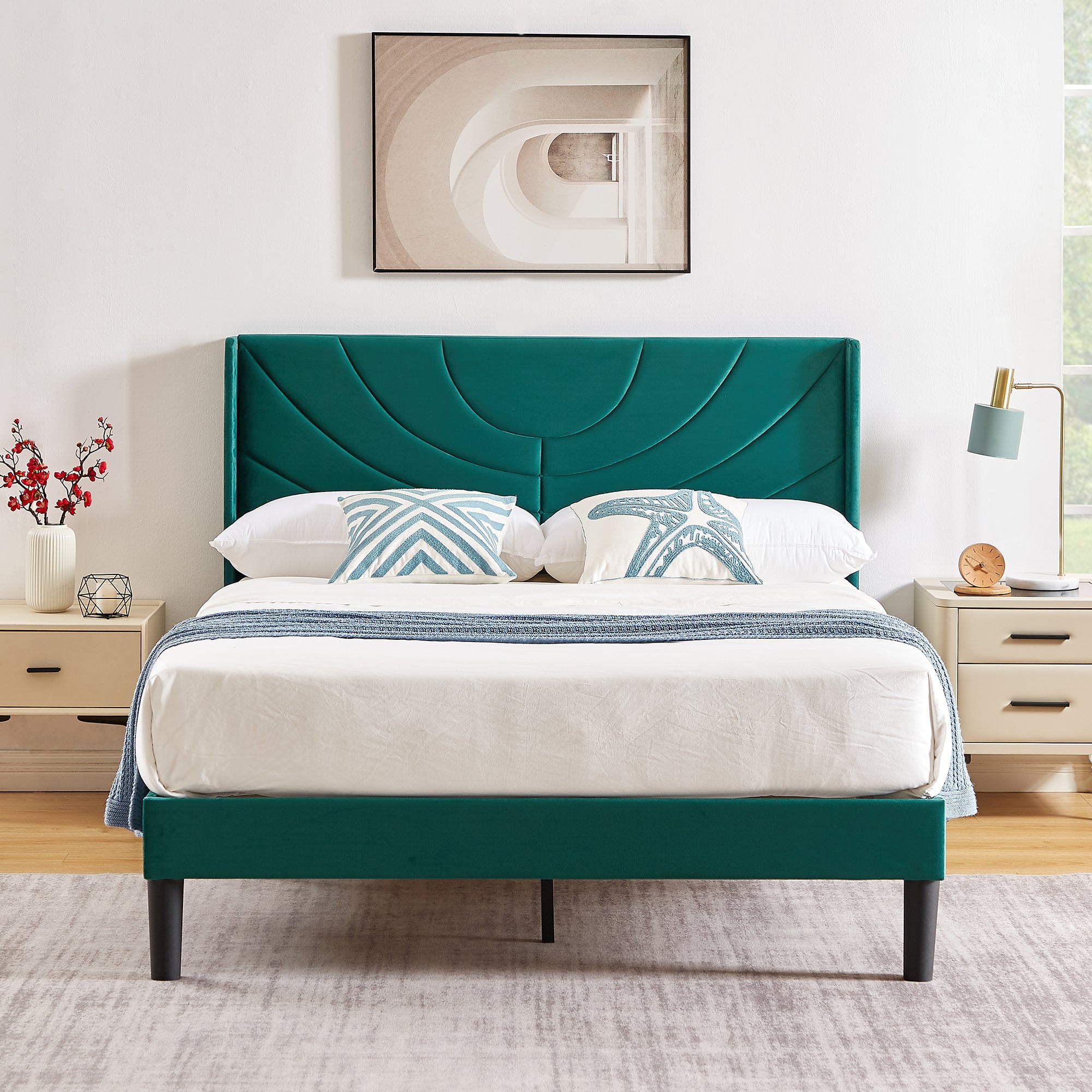 Taomika, Queen Size Upholstered Height-adjustable Platform Bed Frame ...