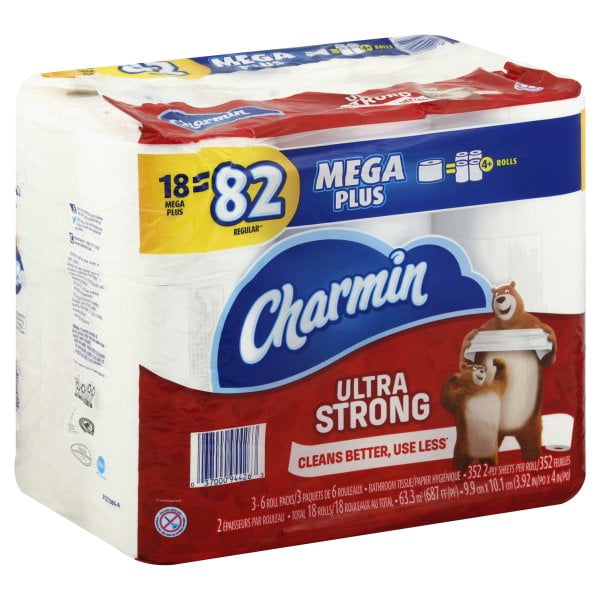 Charmin Ultra Strong Mega Plus Rolls Unscented Bathroom Tissue, 18 ...