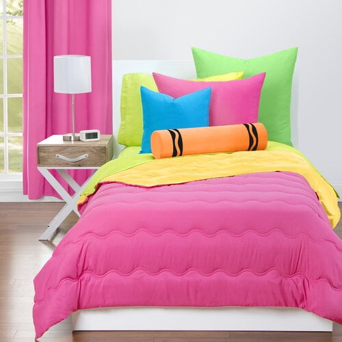 Crayola Hot Magenta and Laser Lemon Reversible Comforter Set - Walmart ...
