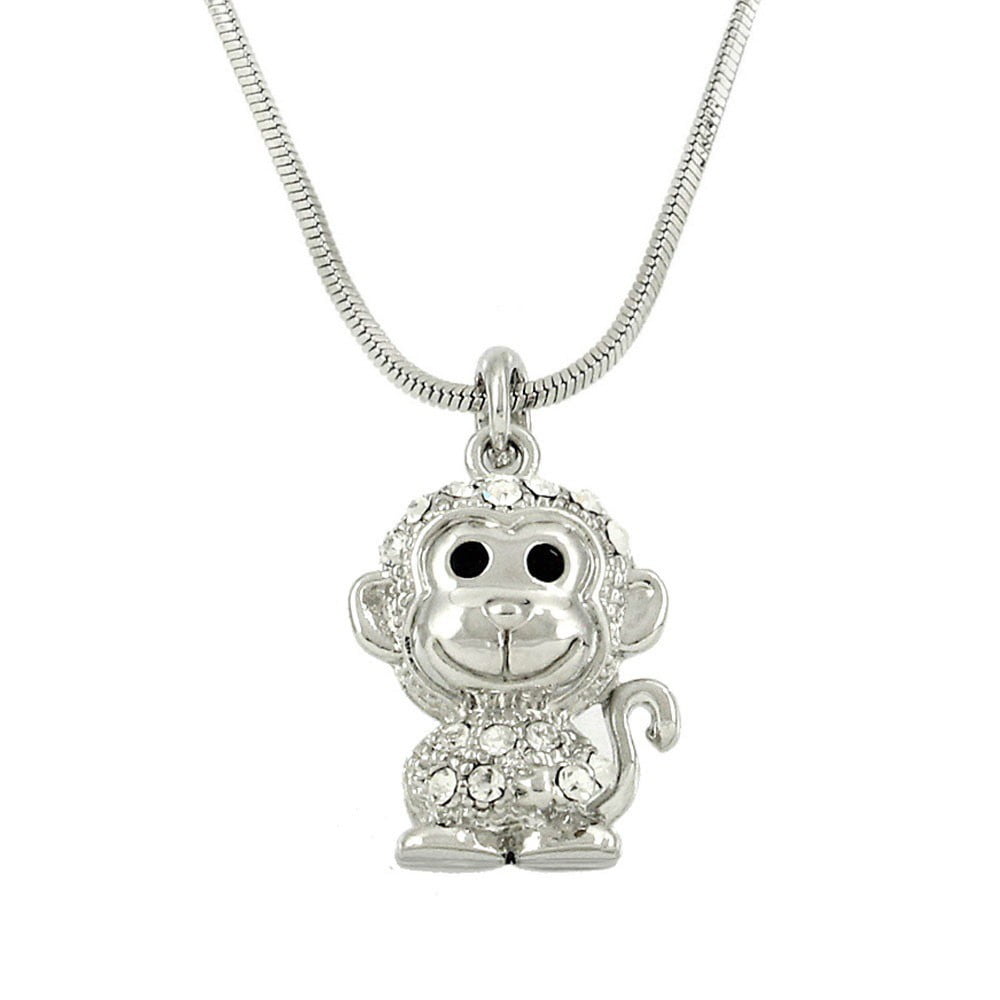 Monkey Pendant Necklace Rhinestone Crystal Rhodium High Polished J0005 ...
