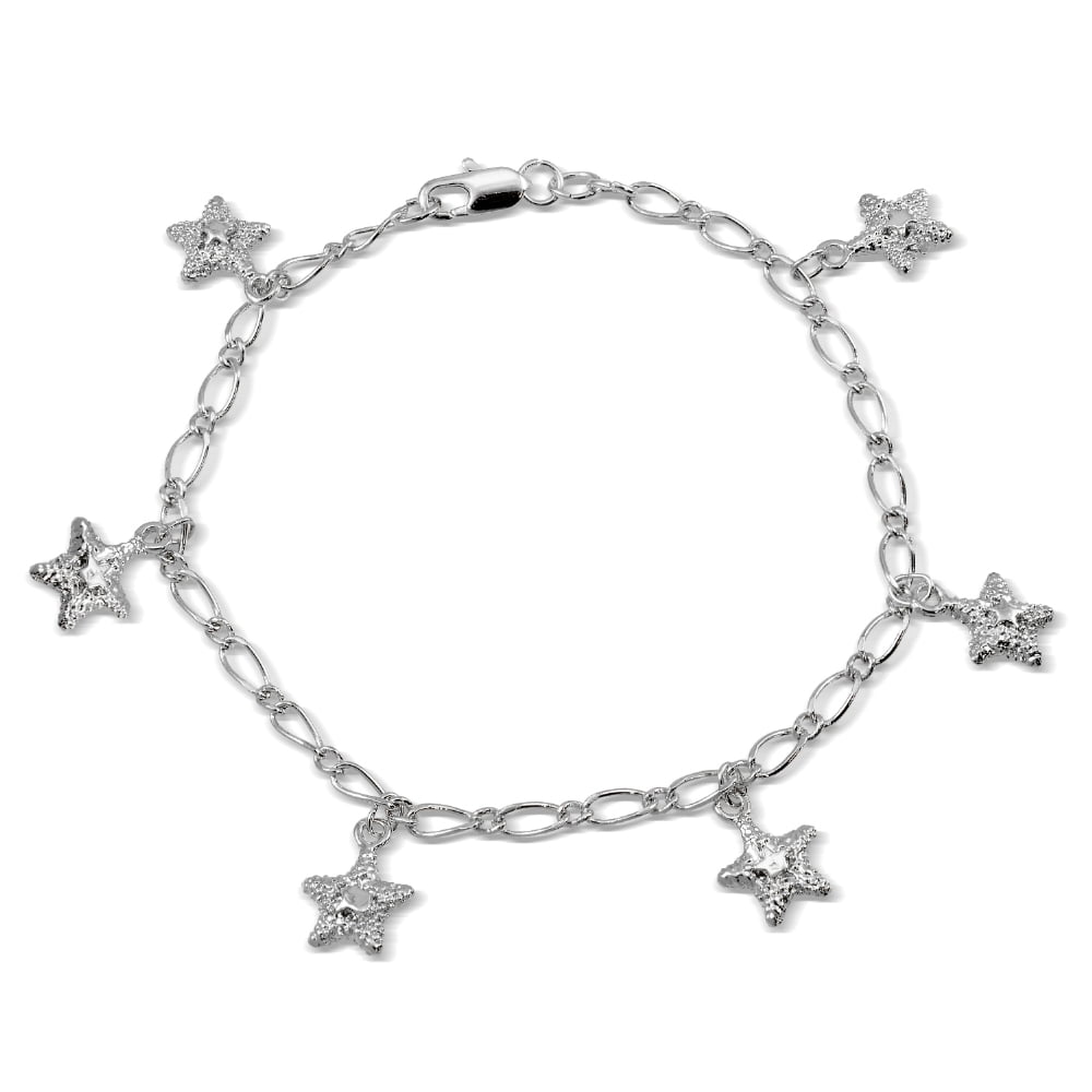 Silver Tone Star Dangle Charm Bracelet 7.5 inches - Walmart.com