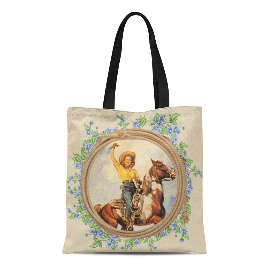 SIDONKU Canvas Tote Bag Cowboy Vintage Western Cowgirl Horse Rope Rodeo ...