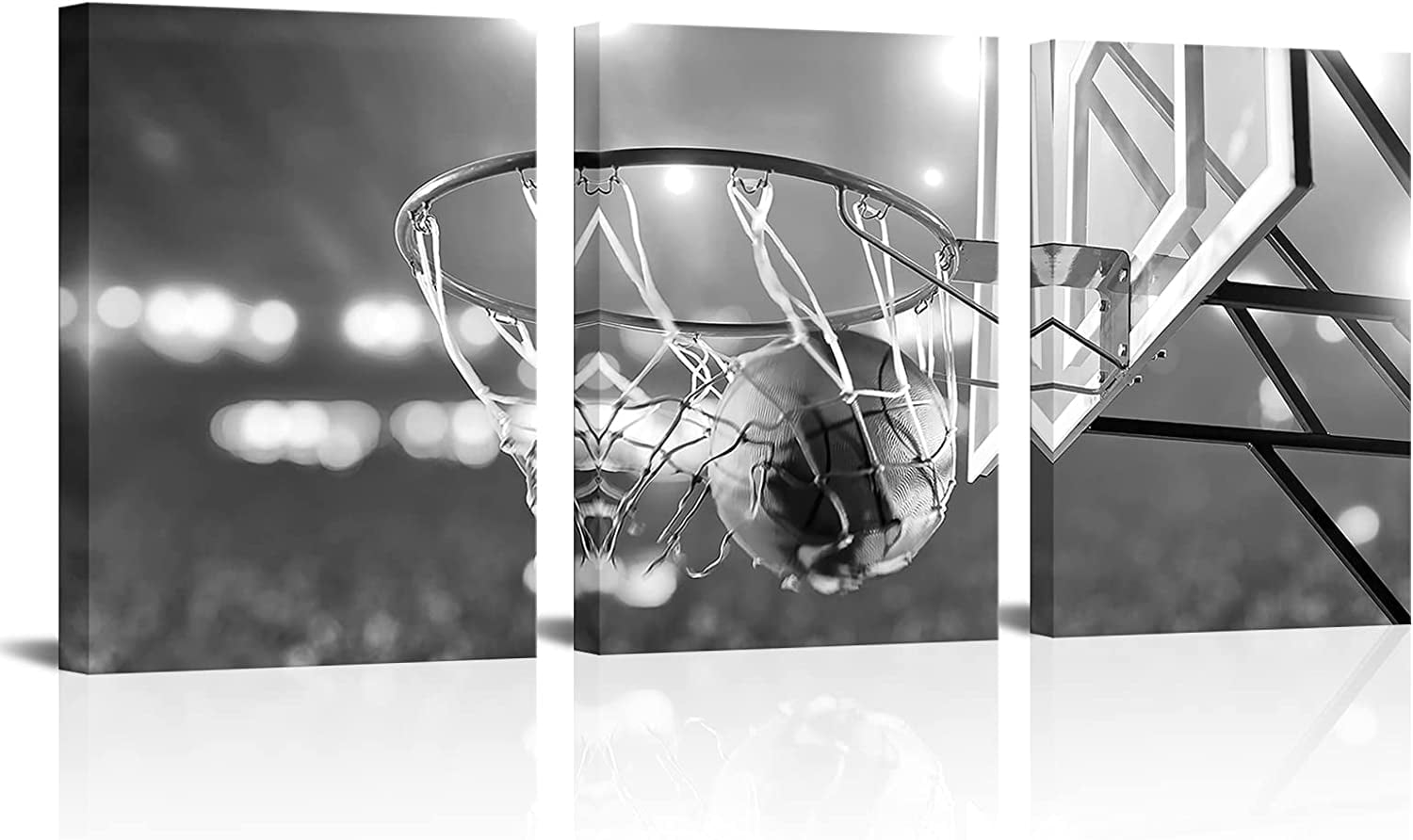 Black and White Basketball Canvas Print Wall Art Basketball Poster Framed for Sport Room Wall ...