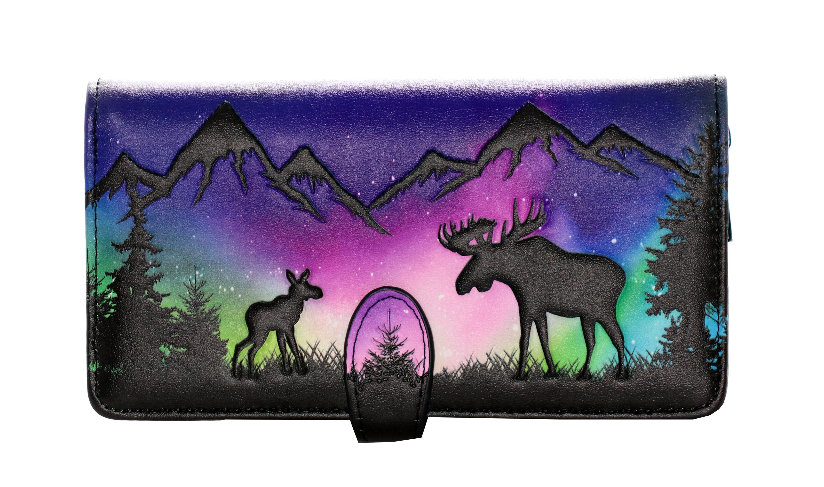 Shagwear Moose Scene Pattern Large Zipper Women's Wallet, Black, Faux ...