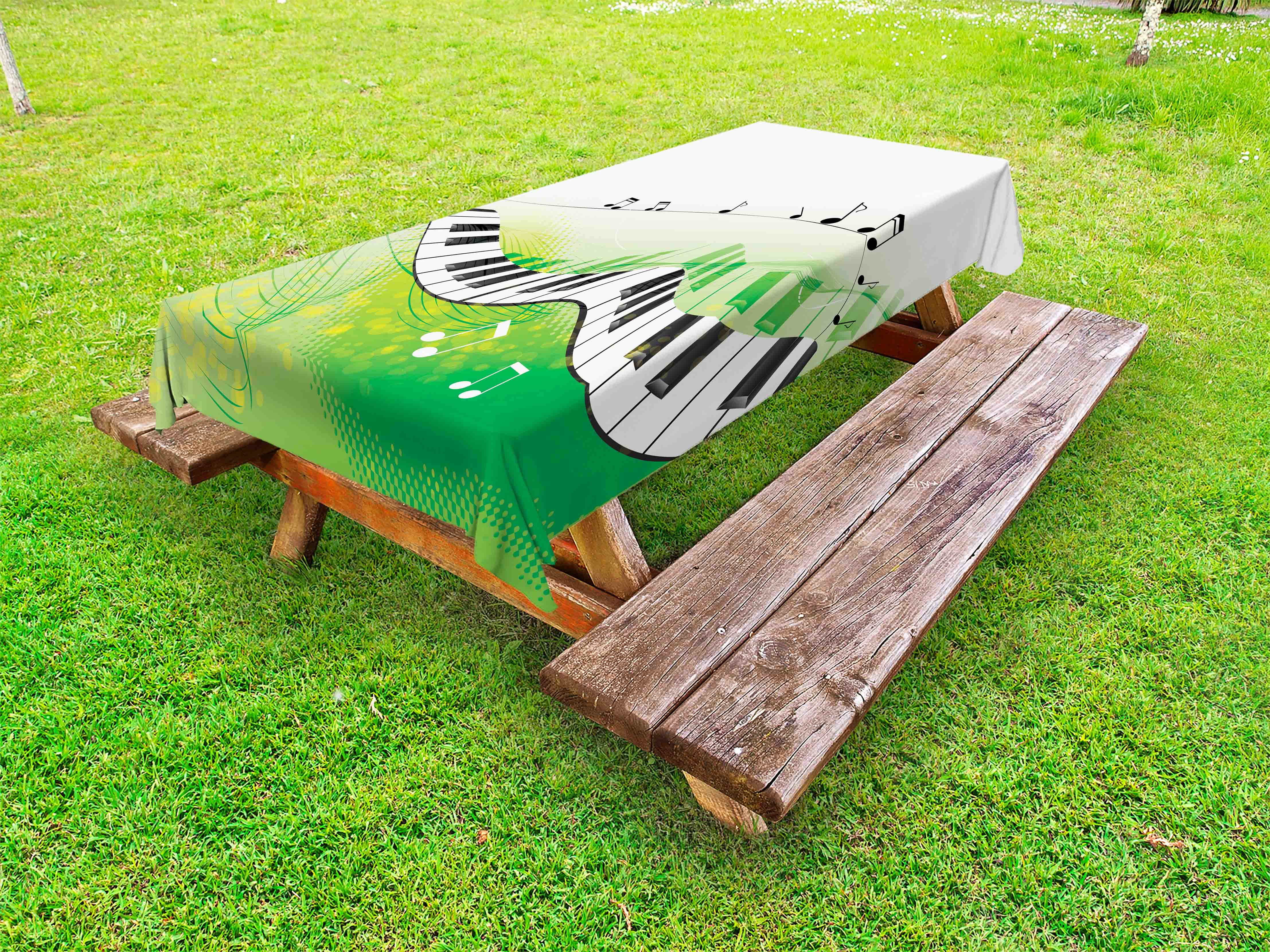 Music Outdoor Tablecloth, Music Piano Keys Curvy Fingerboard Summertime ...