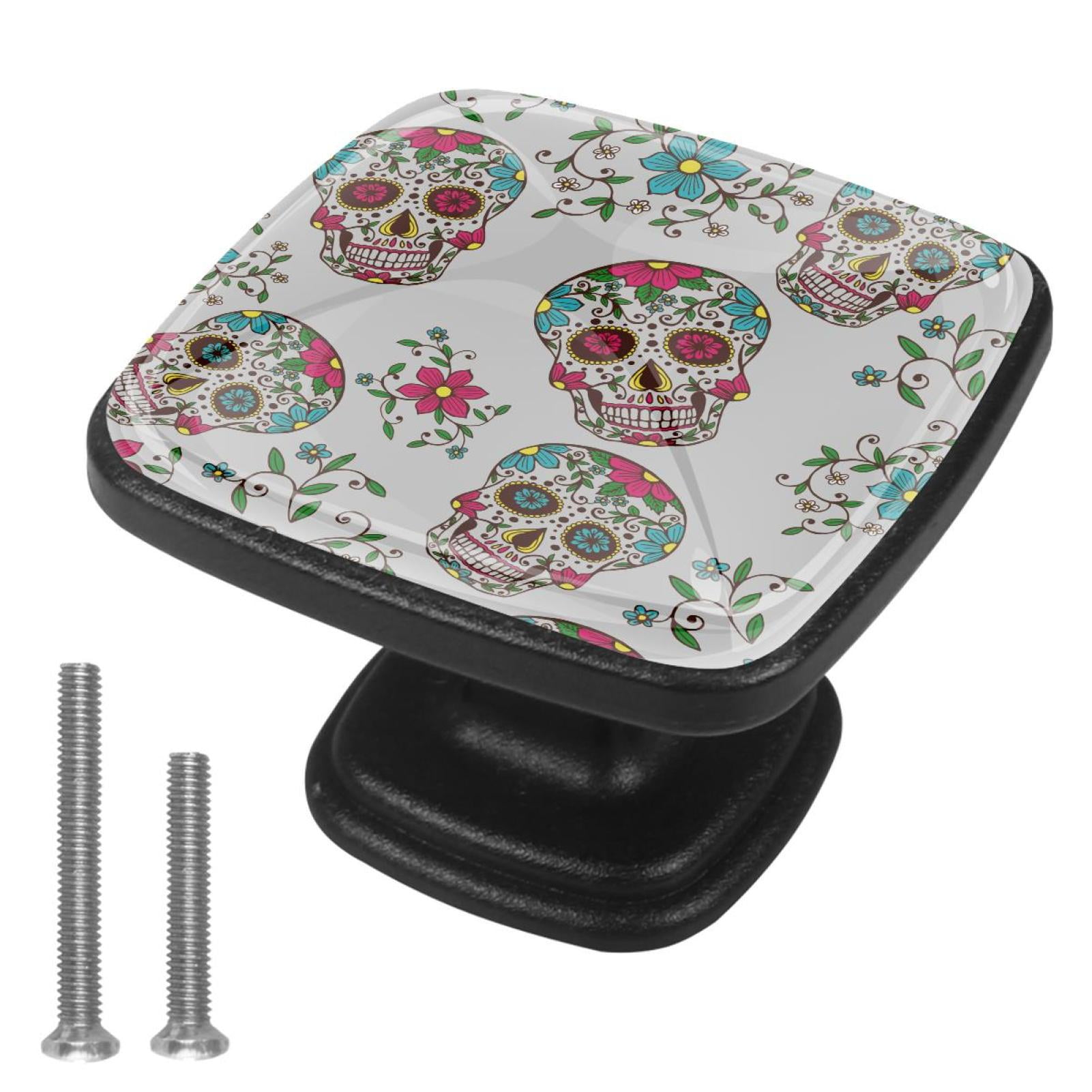 4 Pcs Cabinet Handle Drawer Pulls Skull Knobs with Screws Square ...