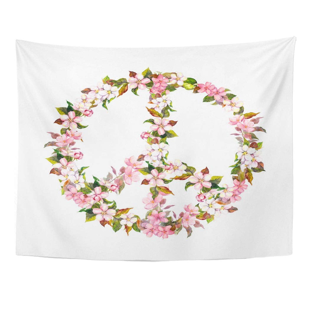 ZEALGNED Boho Peace Sign Pink Flowers Cherry Blossom Sakura Watercolor ...