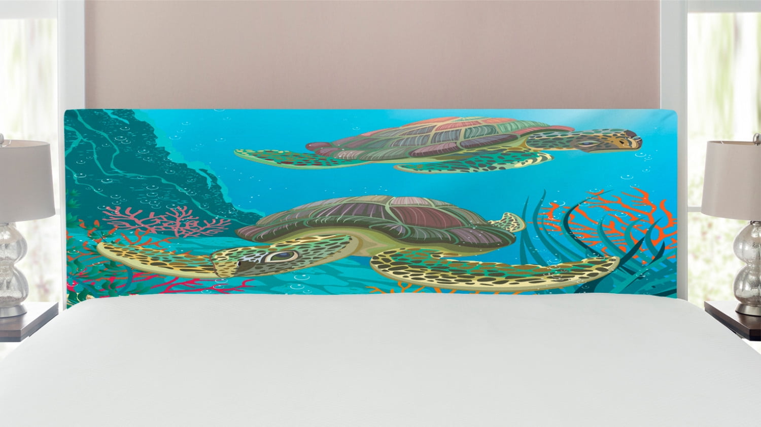 Sea Animals Headboard, Illustration of 2 Sea Turtles Swimming ...