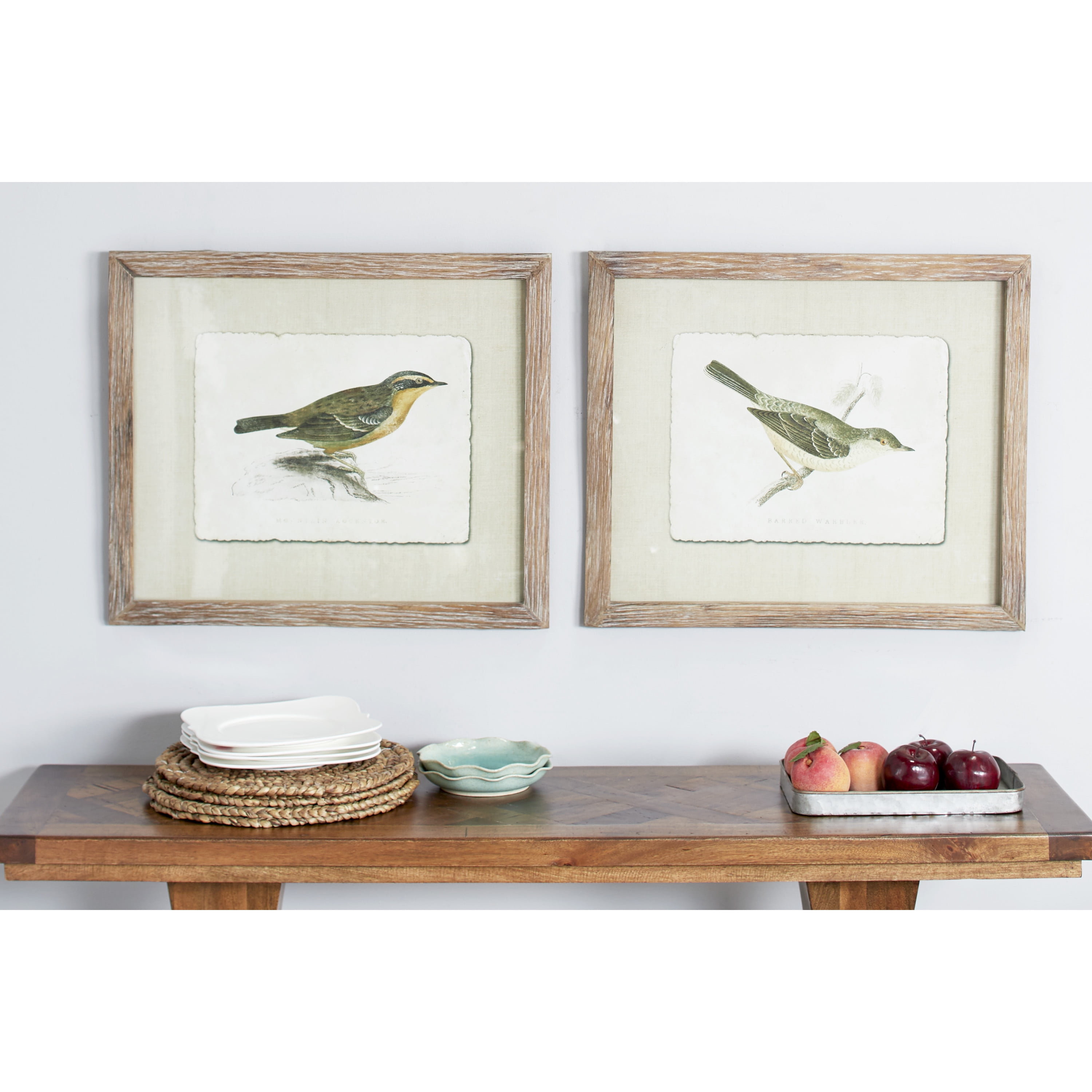 27" x 22" Bird Framed Wall Art with Brown Frame, by DecMode (2 Count ...
