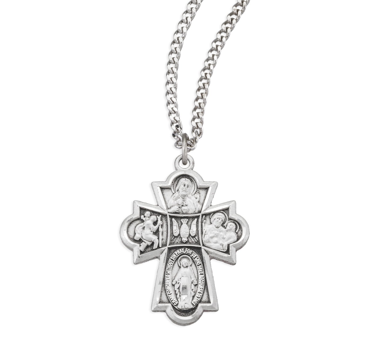 Catholic 4-Way Medal Cross Cruciform Pendant with Miraculous Medal, St ...