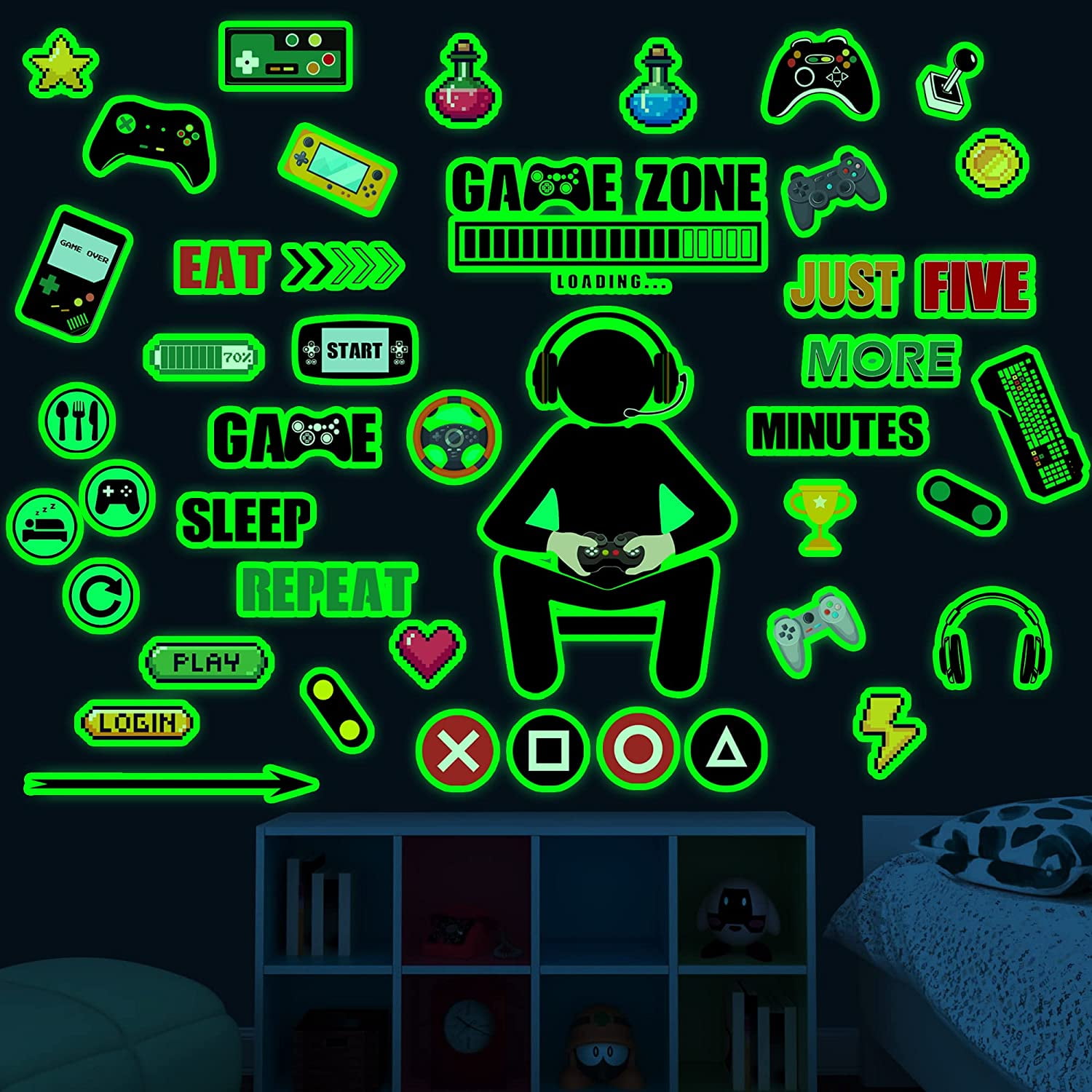 Gamer Wall Decals Stickers Glow in The Dark Wall Decals Game Wall ...