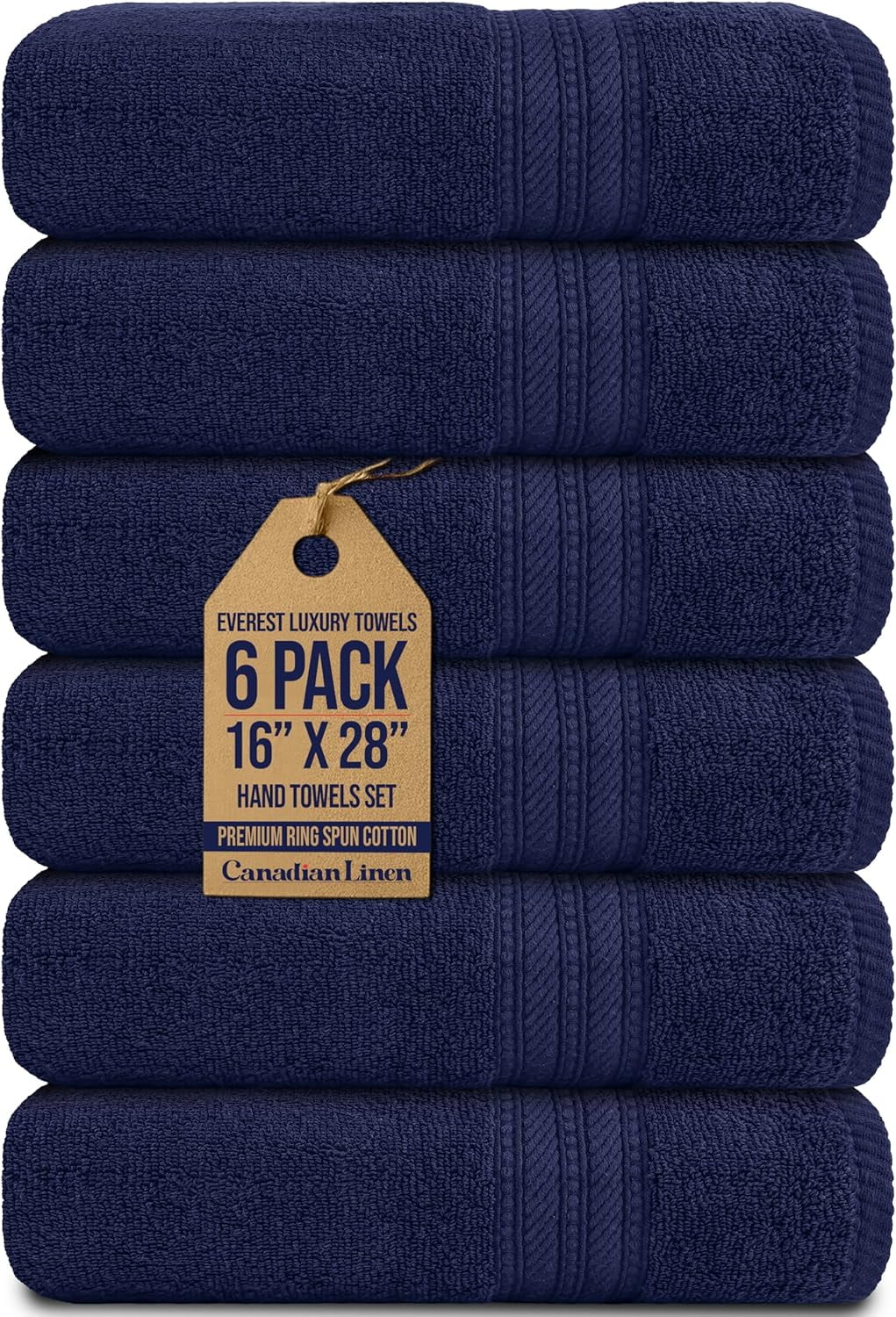 Canadian Linen Luxury Everest Hand Towels, 16”x28”, 6 Pack, Lightweight ...
