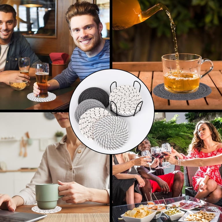 Absorbent Drink Coasters Handmade Woven Drink Coasters, 8 Pcs BOHO