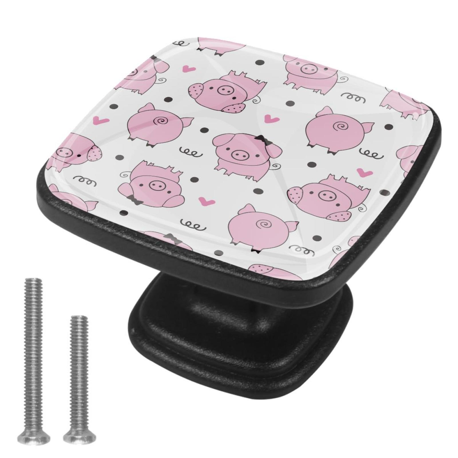 4 Pcs Cabinet Handle Drawer Pulls Pink Pigs Love Heart Knobs with ...