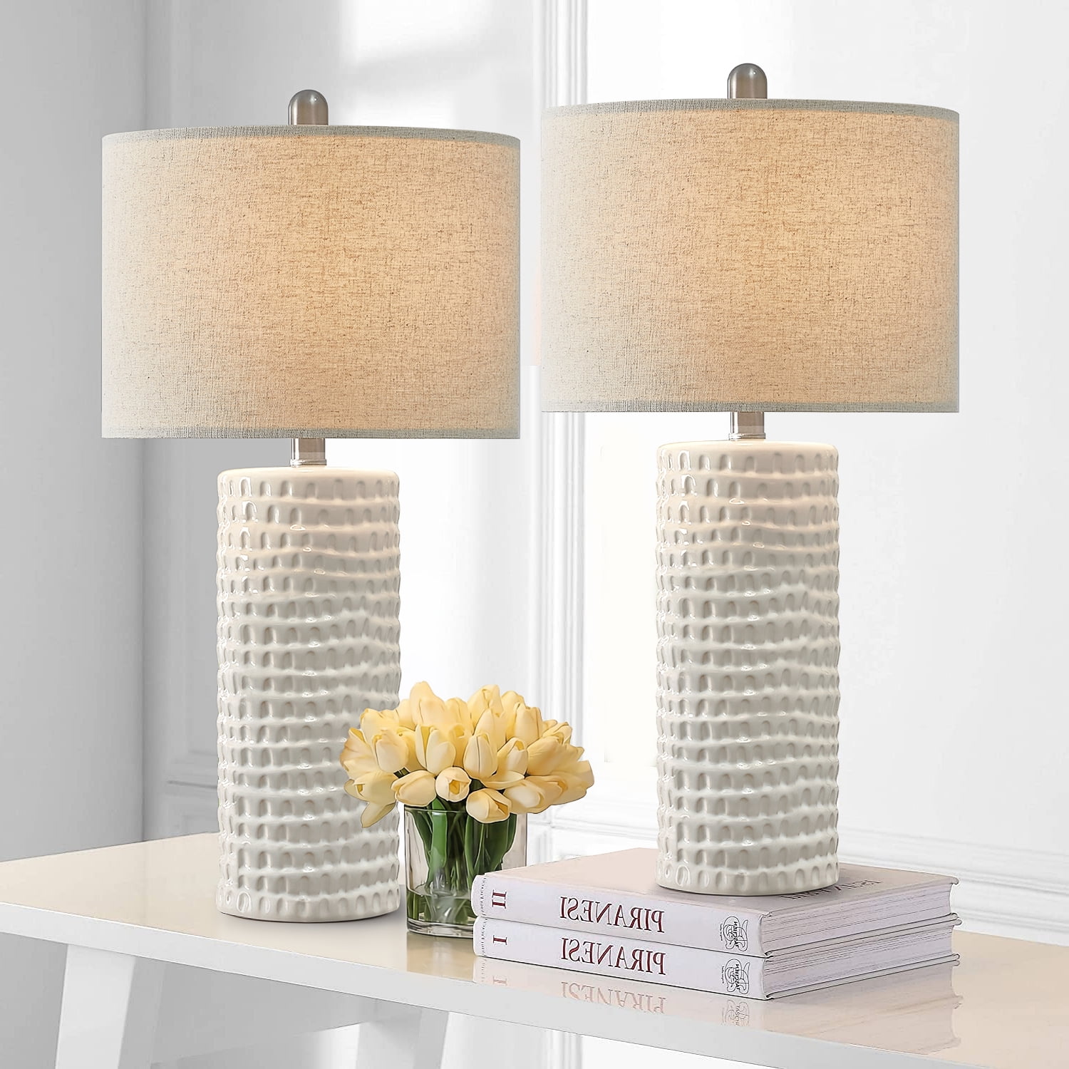 Oneach Ceramic Table Lamps Set of 2 for Living Room Bedroom Study 24.5 ...
