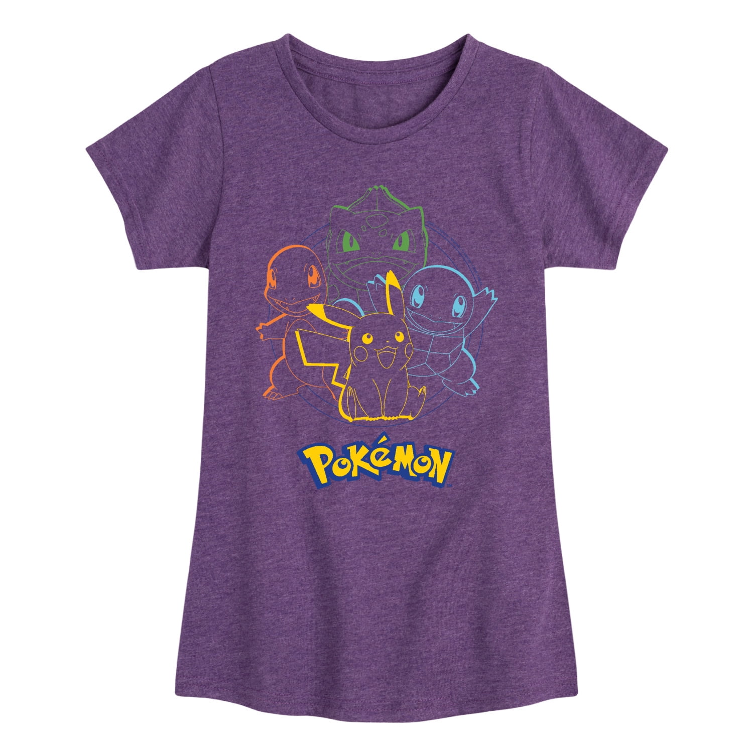 Pokemon - Starter Pokemon Outline - Youth Girls Short Sleeve Graphic T ...