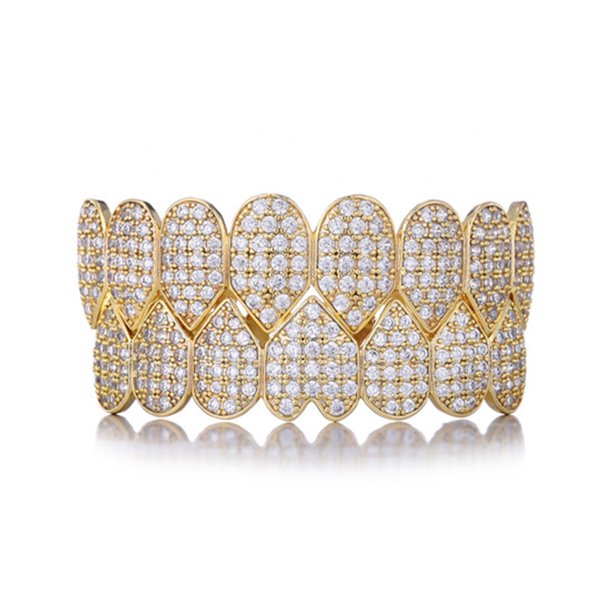 Saintda Gold Teeth Grillz Top CZ Stones Grills Dental Mouth Punk Teeth ...