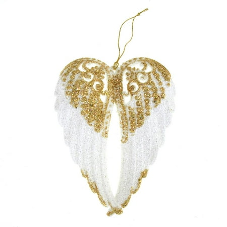 White with Gold Glitter Angel Wing Christmas Tree Ornaments, 6-Inch, 1 ...