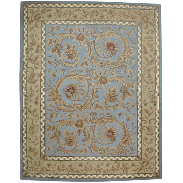 Blue Wool Rug 8' X 10' Persian Hand Tufted French Floral Large Carpet ...