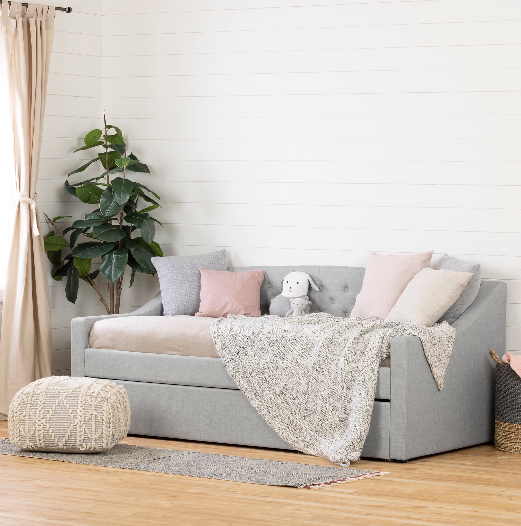 South Shore Tiara Upholstered Daybed With Trundle, Soft Gray - Walmart.com