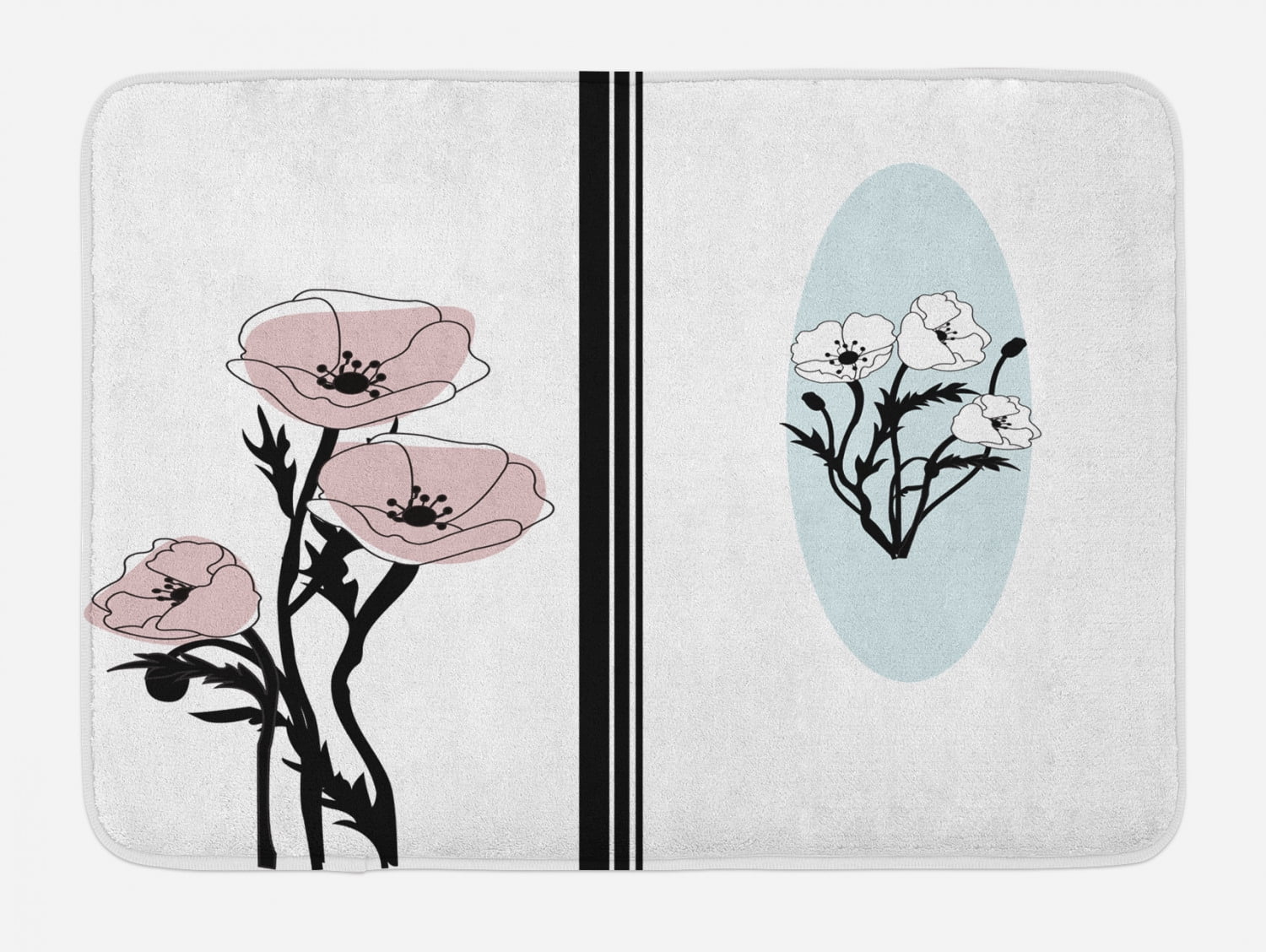 Poppy Bath Mat, Artistic Bouquet of Pastel Florets Flourishes in ...