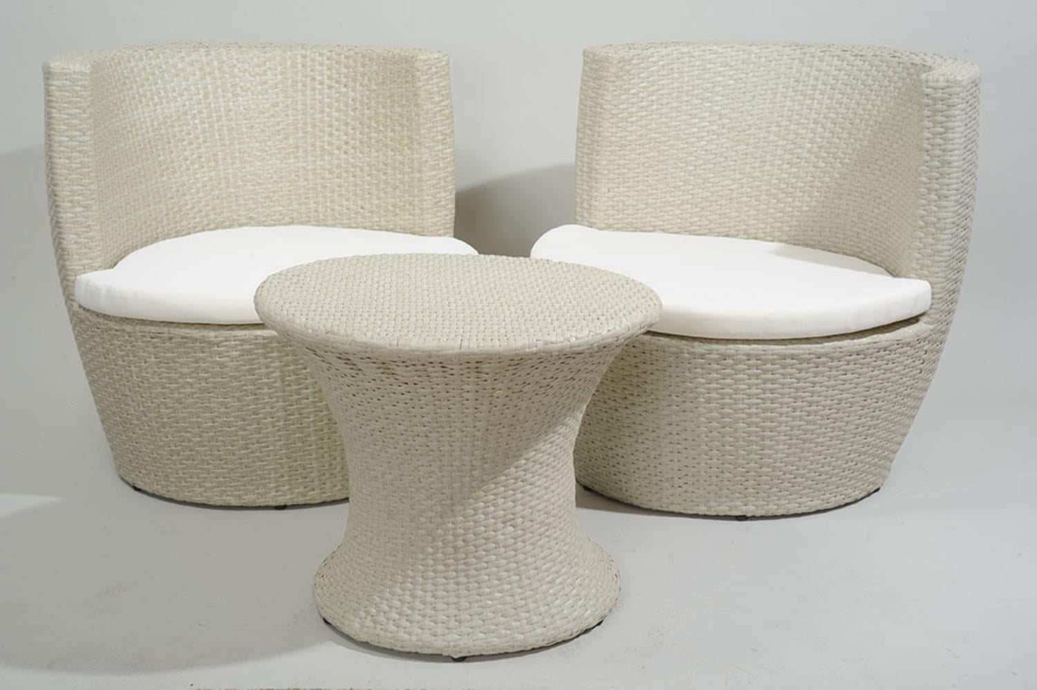 3-Piece Beige Outdoor Patio Resin Wicker Chair and Table Set - Off ...