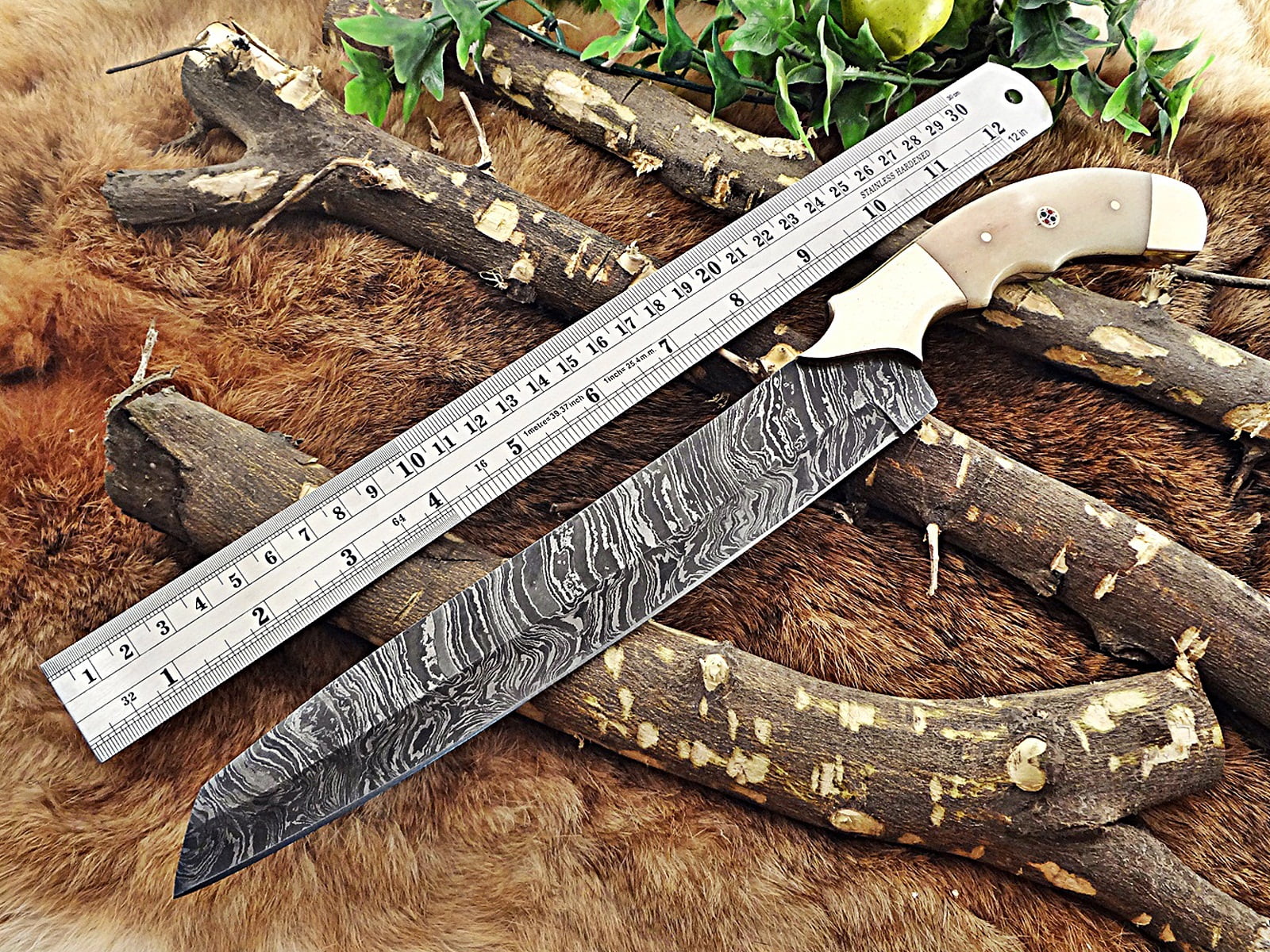 13 Inches long custom made Damascus steel full tang 9" blade kitchen ...