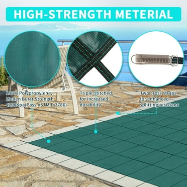 BENTISM Rectangular Safety Mesh Swimming Pool Cover 16X30FT Green ...