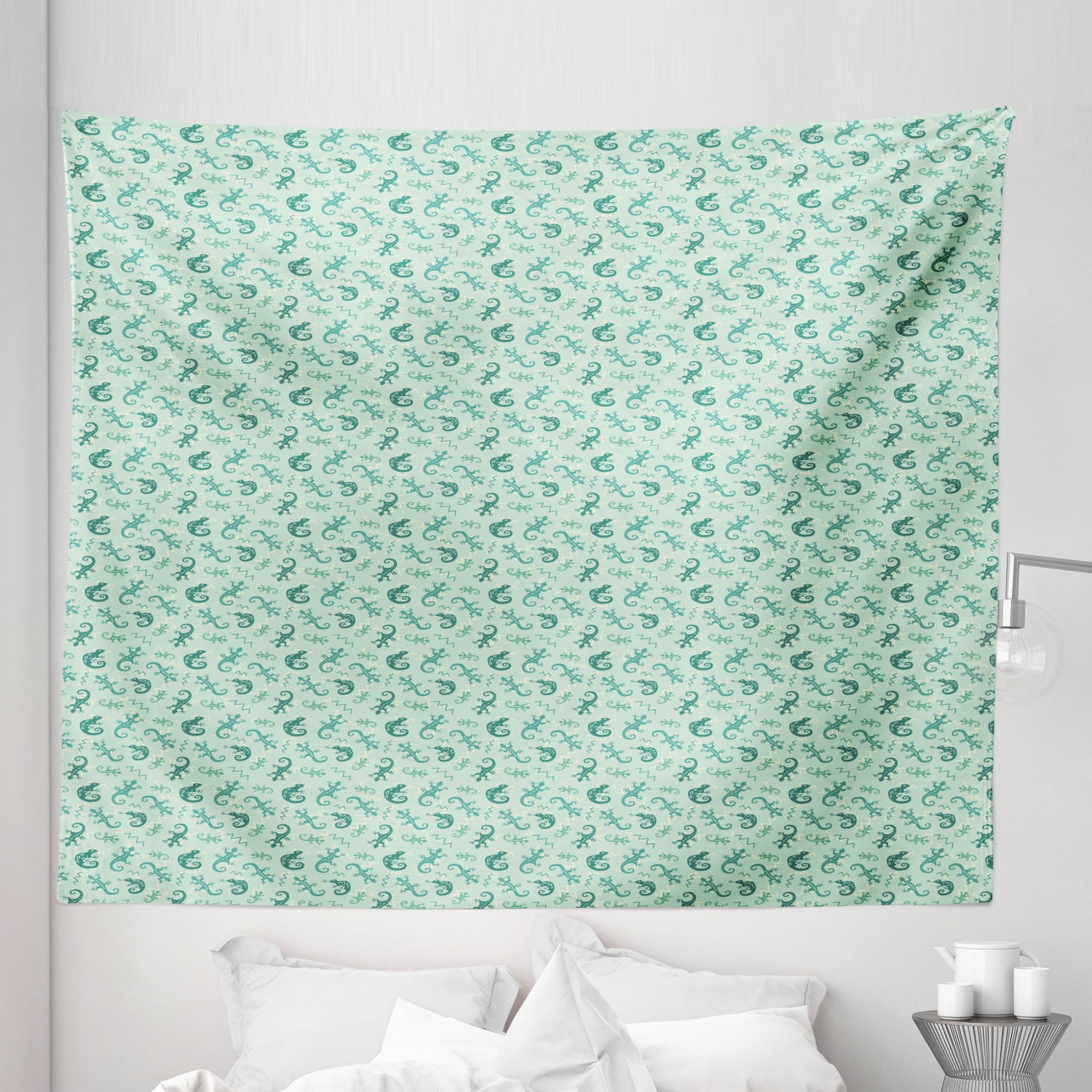 Gecko Tapestry, Little Lizards Chameleons Chevron Zigzag Ornate Pattern ...