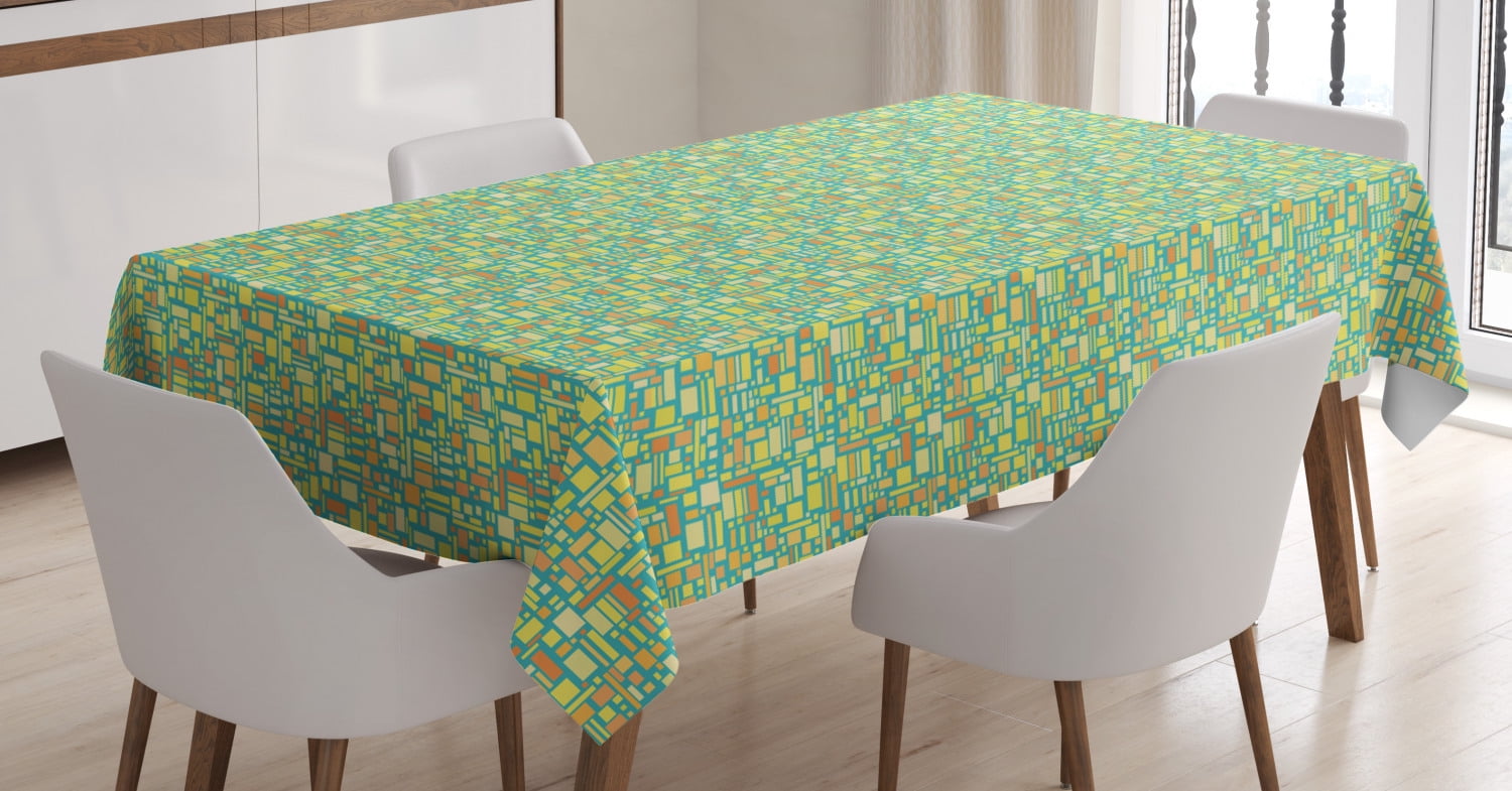 Abstract Tablecloth, Print of Rectangular and Square Icons Geometric ...