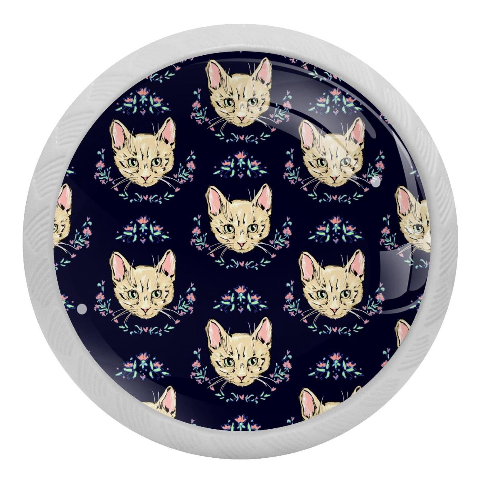 4PCS Round Cute Cats Cabinet Fluorescence Knob Glowing in the Dark ...