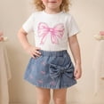 Afdoent Girls 2 Piece Outfits Summer Cute Bow Print T Shirt With Denim ...