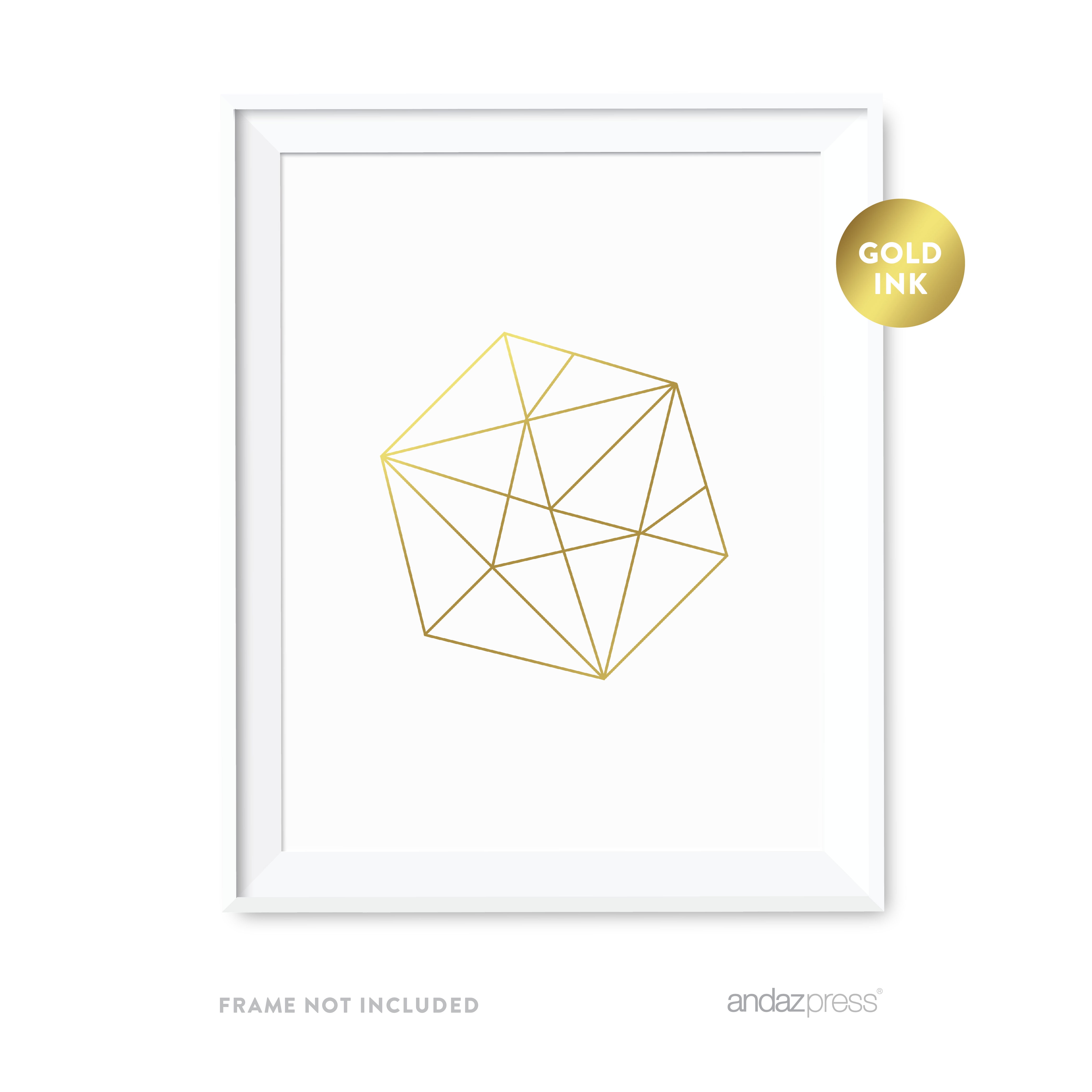 Tilted Hexagon Geometric Shapes Origami Wall Art Metallic Gold Ink ...