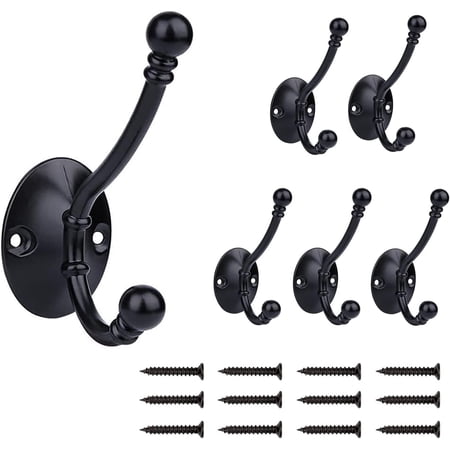 FanShow Coat Hook, 6 Pieces Large Double Latch Metal Coat Hook Screws ...