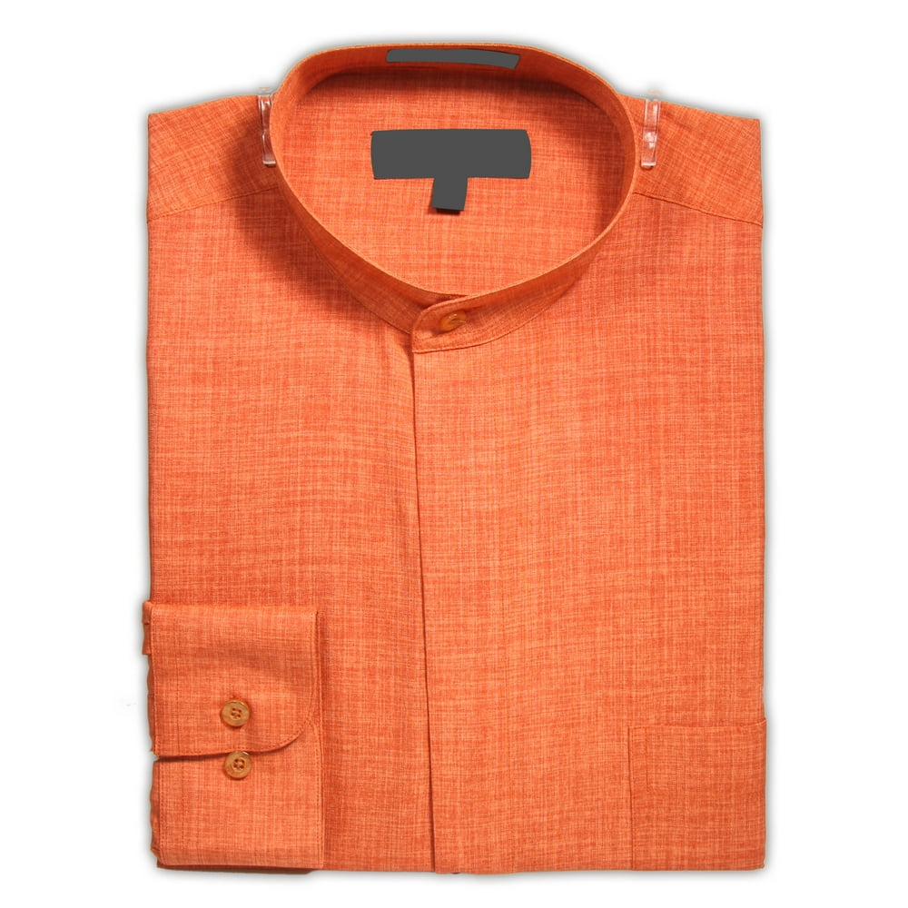 Sunrise Outlet Mens Collarless Mandarin Banded Collar Long Sleeve