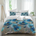 4 Piece Duvet Cover Set Cal king, Vintage Blue Floral Gold Leaves Soft ...