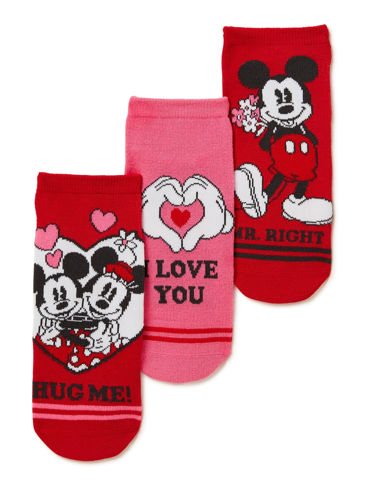 Disney Mickey and Minnie, Valentine's Day Women's No Show Socks, 3-Pack ...