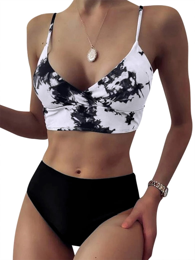 Xuanfei Women Tie Dye V Neck Open Back Two-Piece Swimsuit - Walmart.com Xuanfei Women Tie Dye V Neck Open Back Two-Piece Swimsuit - Walmart.com