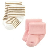 Hudson Baby Infant Girl Cotton Rich Newborn and Terry Socks, Pink Tan ...