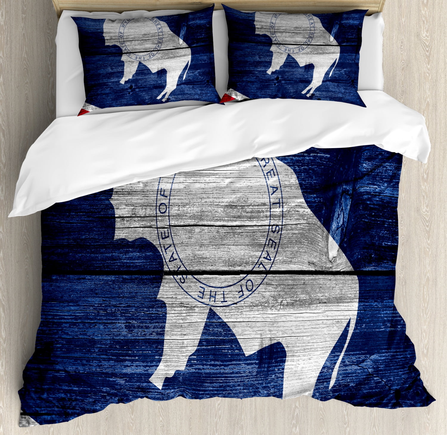 Wyoming Duvet Cover Set King Size, Equality State Flag with Buffalo ...