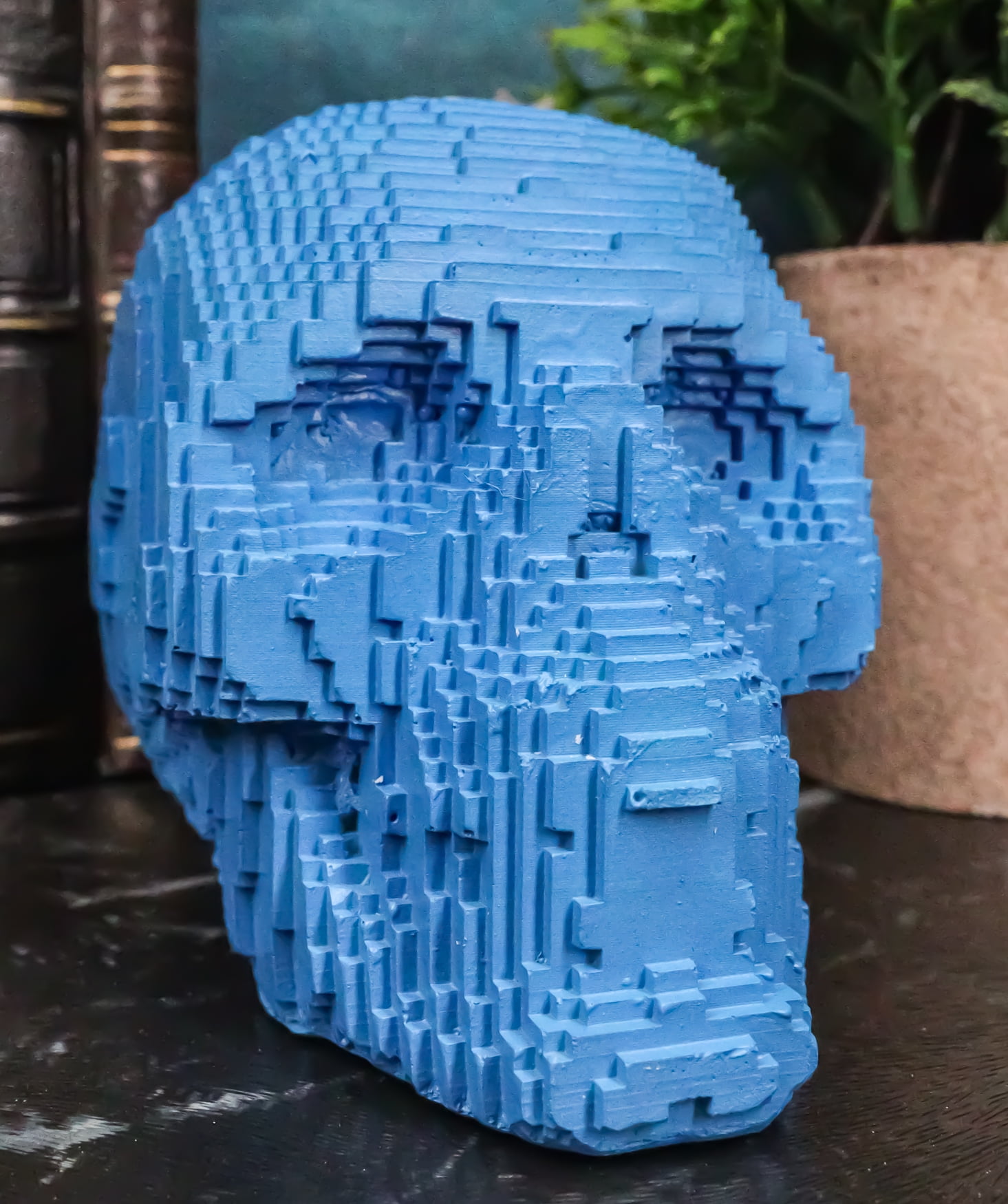 Blue 3D Pixel Skull Figurine 5"L Cubic Voxel Gamer Skull Skeleton ...